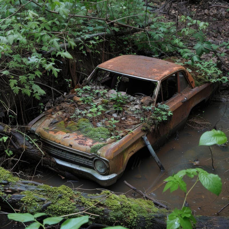 An Old Rusty Car Left Abandoned in a Wooded Area, Great for ...