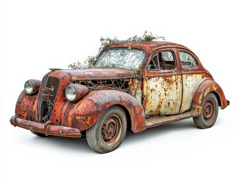 Old Rusty Car with Tree Growing Out of it in Abandoned Outdoor Setting ...