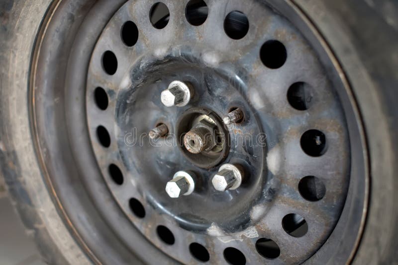 Old Rusty Car Wheel Disk with Unscrewed Bolts Stock Image - Image of ...