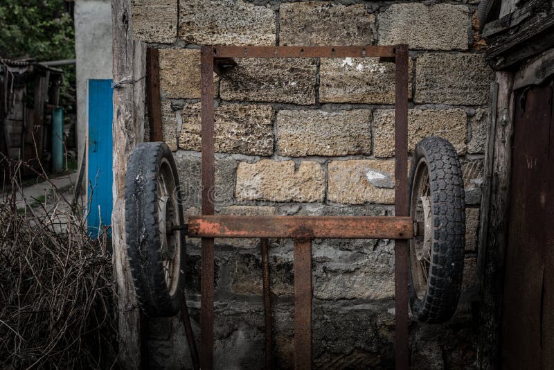 Old Rusty Cart with Rubber Wheels Stock Photo - Image of abandoned ...
