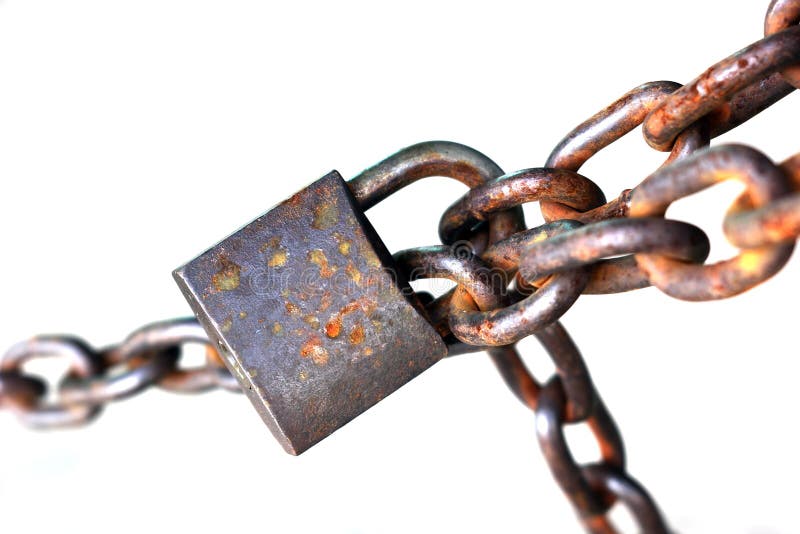 Old rusty chain with lock stock image. Image of safety - 33498341