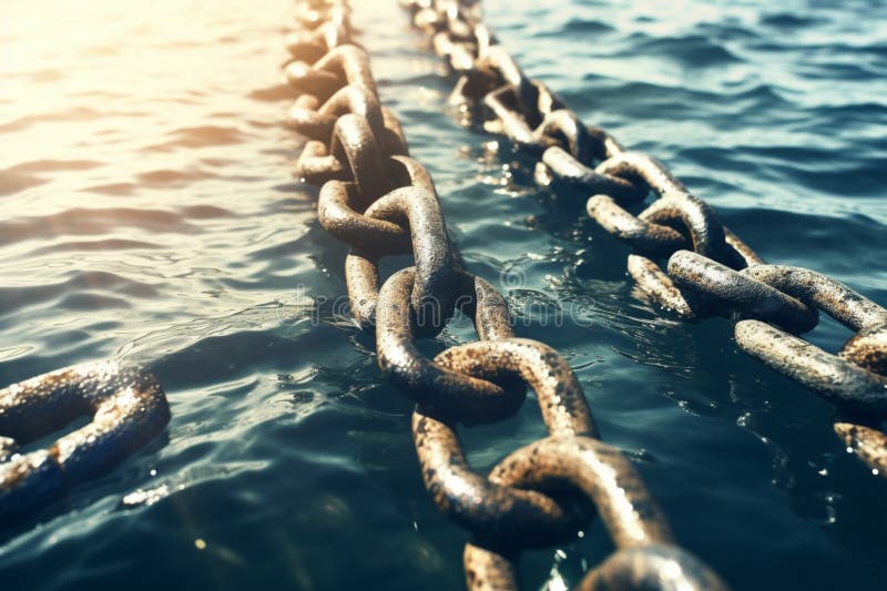 Old Rusty Chains on the Wavy Sea Surface Background with Reflections ...
