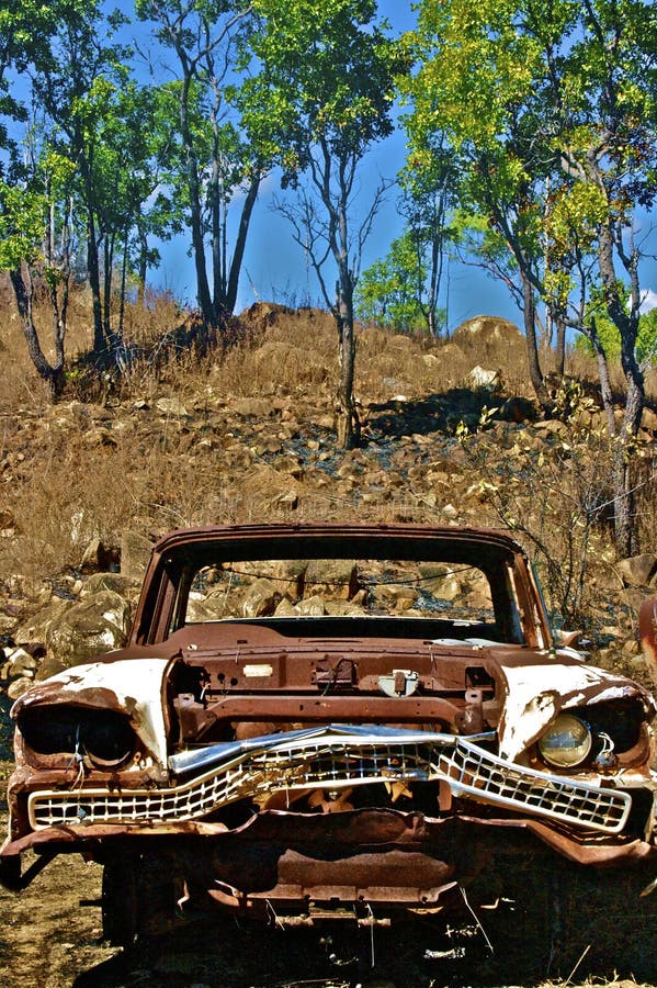 Old Rusty Clasic Car Looking Angry Bent Bumper in Bush . Editorial ...