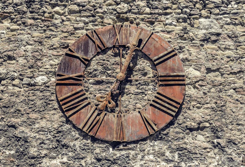 Old Rusty Clock on the City Wall. Stock Image - Image of detail, urban ...