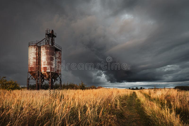 Old Rusty and Creepy Wheat Harvest Container Storage in the Fields ...
