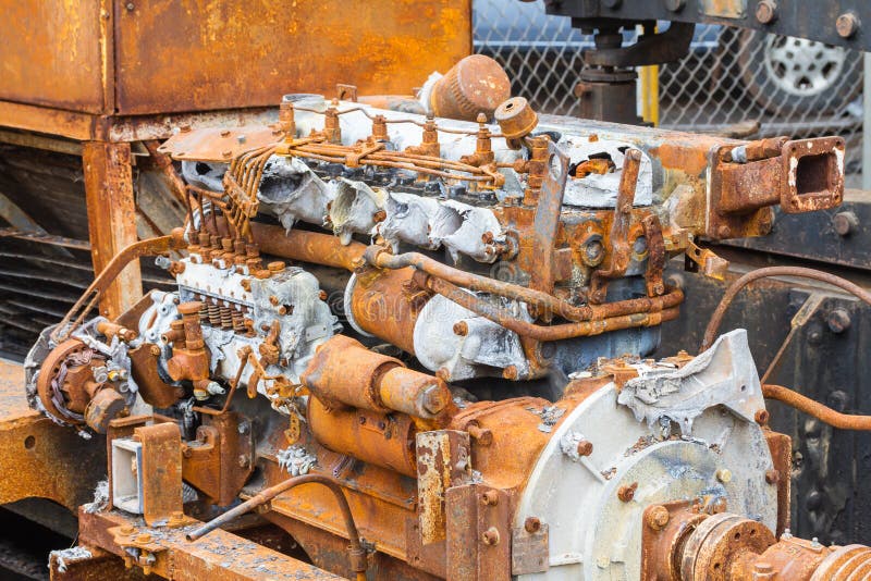 Old Rusty 6 Cylinder Diesel Engine Stock Image - Image of injection ...