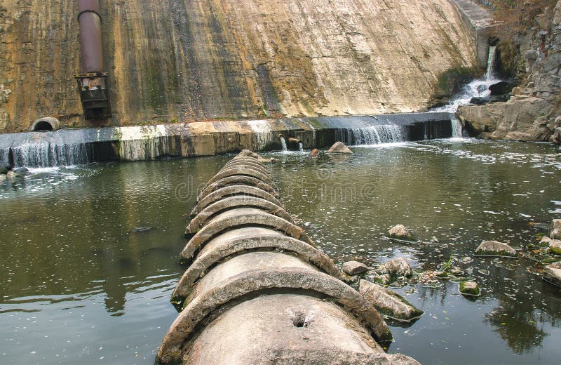Old Rusty Dam on a River at Cloudy Sky Stock Image - Image of flow ...