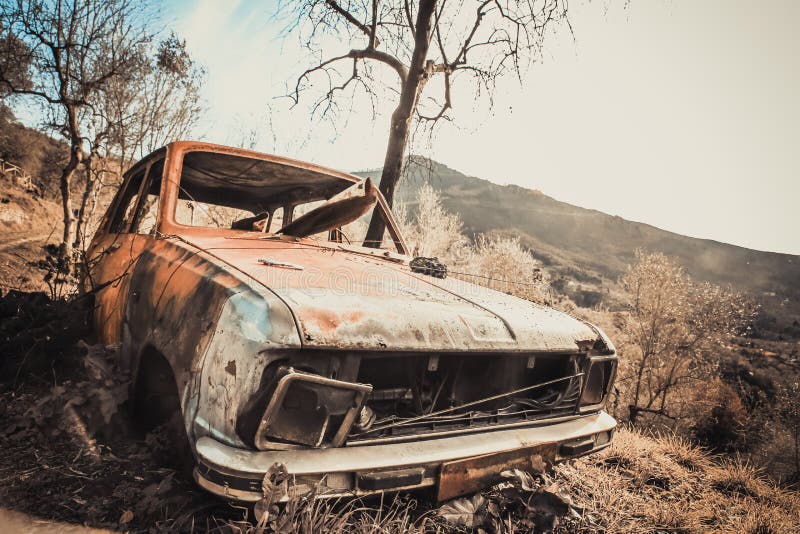 Old Rusty and Destroyed Car Stock Photo - Image of landscape ...