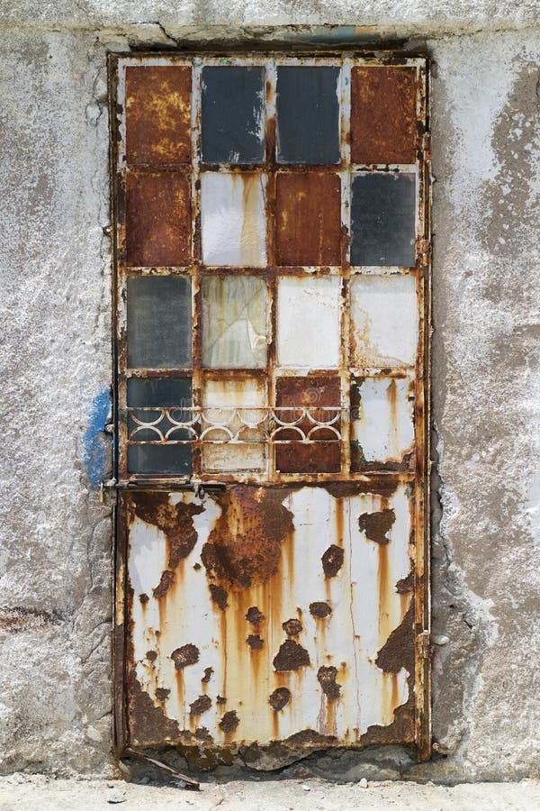 Rusty Door with Bars. Painted with Graffiti Stock Photo - Image of ...
