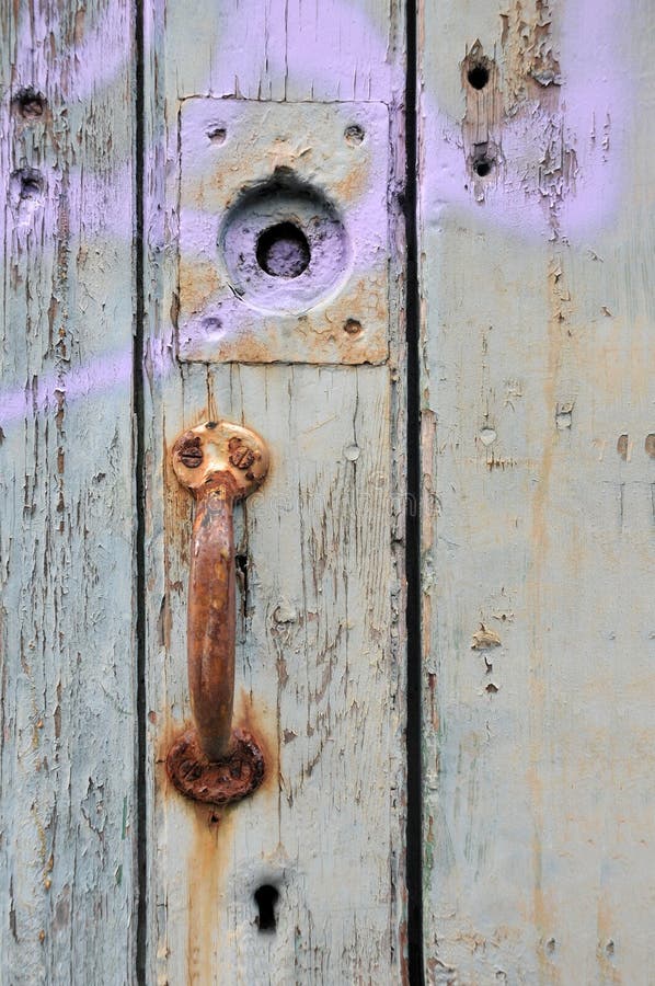 Old Rusty Door Handle with Keyhole with Green Paint Stock Photo - Image ...