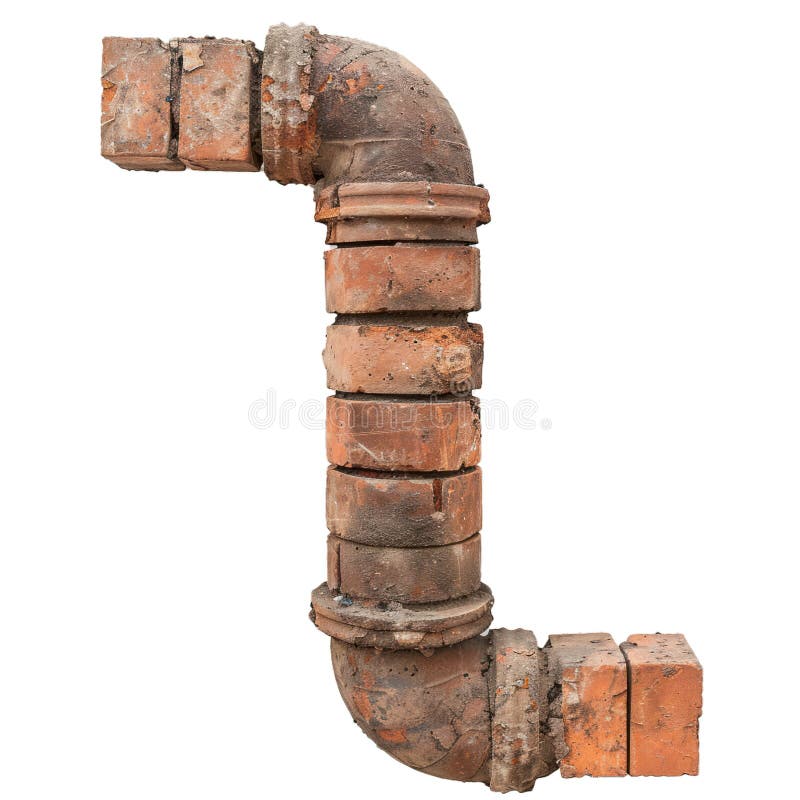 Old Rusty Drain Pipe Covered with Bricks Isolated on White Background ...