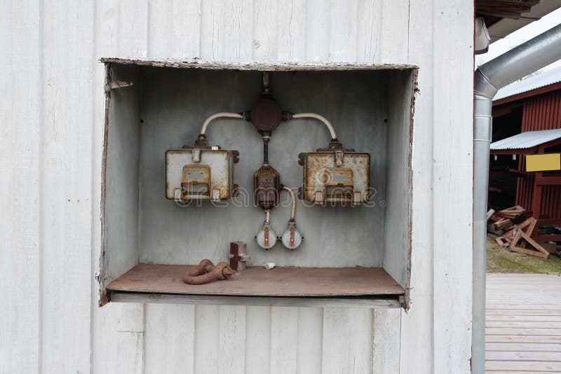Rusty Old Electric Switch Bare Cables Brickwall Stock Image - Image of ...