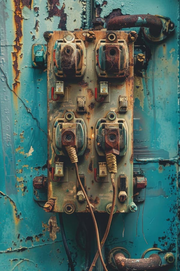 An Old Rusty Electrical Panel with Multiple Wires Stock Photo - Image ...