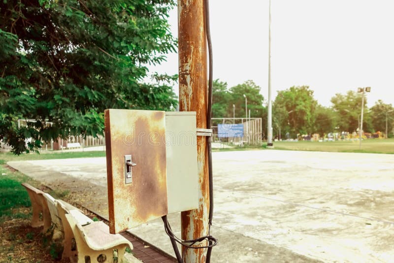 Old Rusty Electrical Power Control Box on Rusted Electric Pole Stock ...