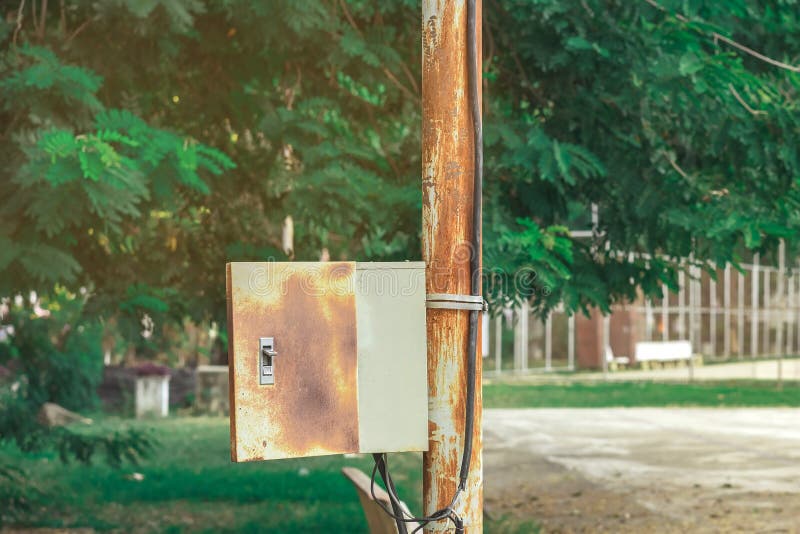 Old Rusty Electrical Power Control Box on Rusted Electric Pole Stock ...