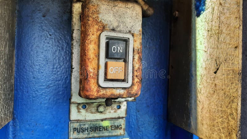 An Old Rusty Emergency Stop Button at Power Plant Stock Photo - Image ...