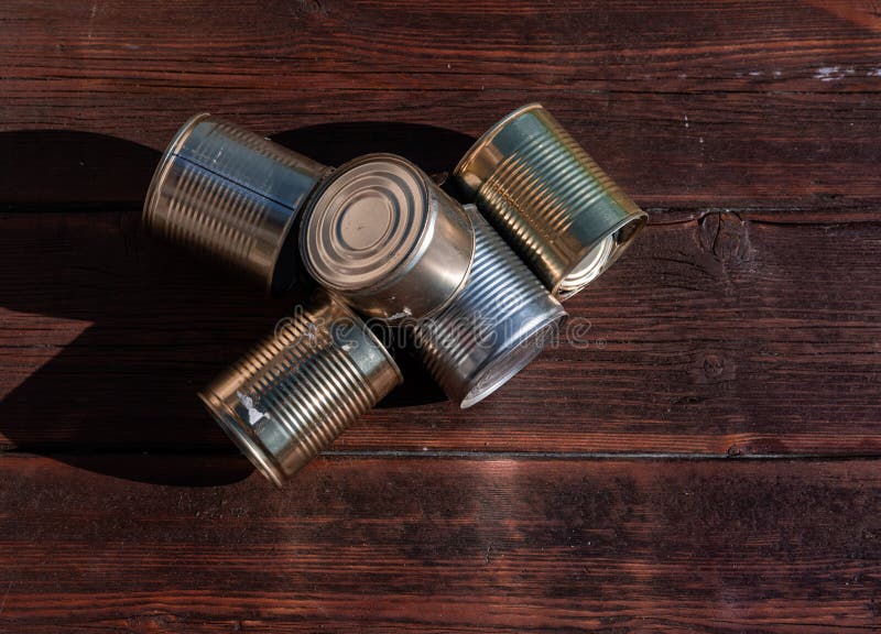 Iron Empty Cans on a Wooden Table Stock Photo - Image of countertop ...