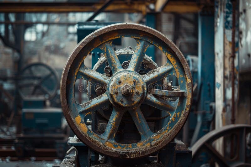 Old Rusty Flywheel Showing Time Passing in Abandoned Factory Stock ...