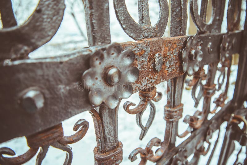 Old Rusty Forged Fence, Close Up Stock Photo - Image of elements ...