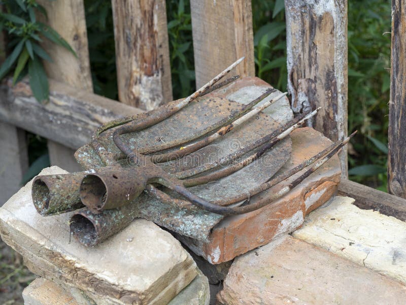 Rusty Hay Fork on the Barn Wall Stock Image - Image of ranch ...