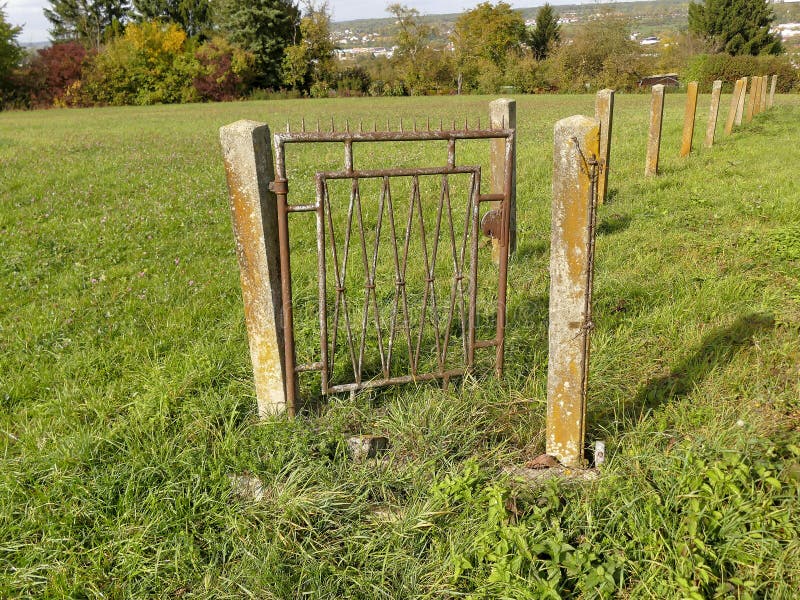Old Rusty Garden Gate at an Open Garden without Fence Stock Image ...