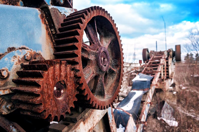 Old Rusty Gears from the Conveyor Stock Photo - Image of steel, pulley ...