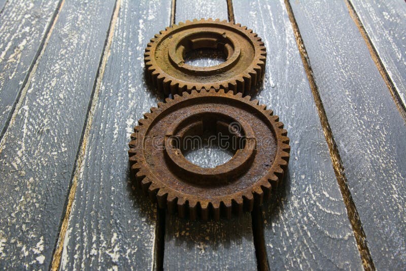 Old Rusty Gears on a Wooden Table Stock Image - Image of parts, macro ...