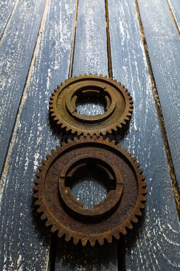Old Rusty Gears on a Wooden Table Stock Photo - Image of gears, wheel ...