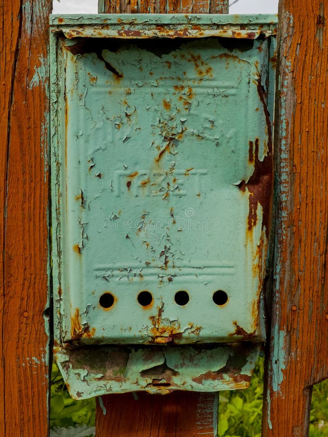Old rusty green mailbox. stock image. Image of traditional - 146095659