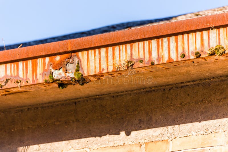 Old rusty gutters stock photo. Image of mosses, exterior - 123910384