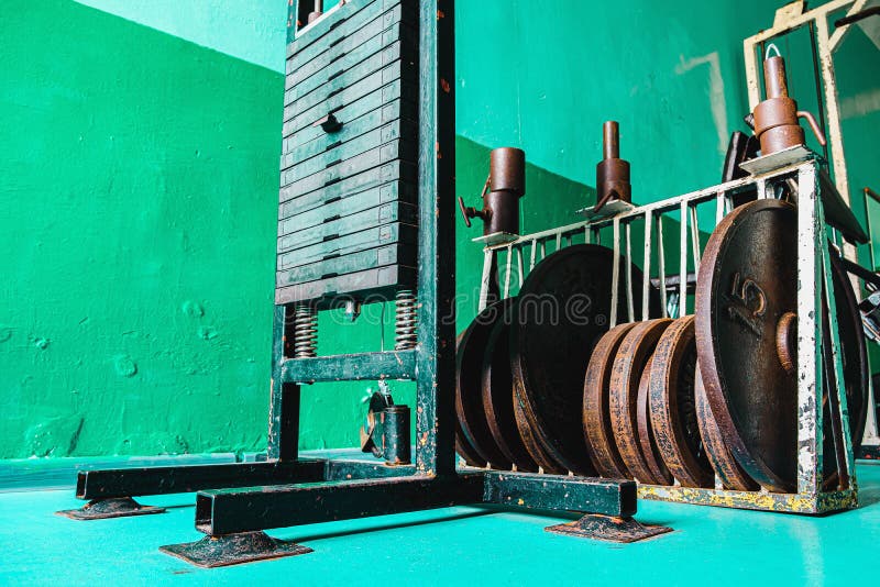 Old Rusty Gym Equipment in Strom Room. Horizontal Stock Image - Image ...