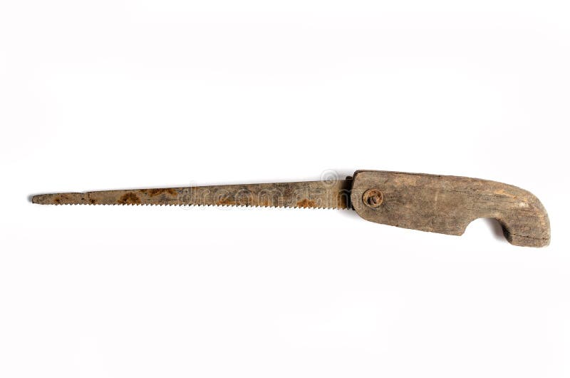 Old Rusty Hacksaw with Wooden Handle on White Background, Isolate Stock ...