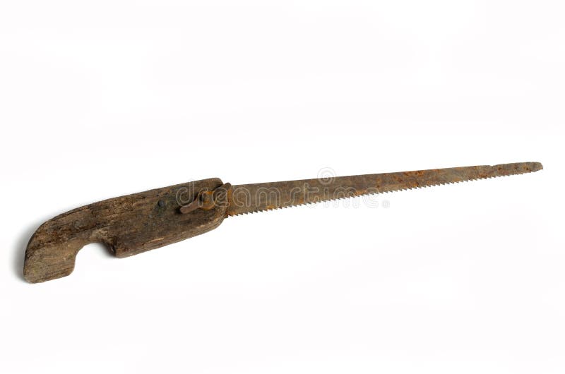 Old Rusty Hacksaw with Wooden Handle on White Background, Isolate Stock ...