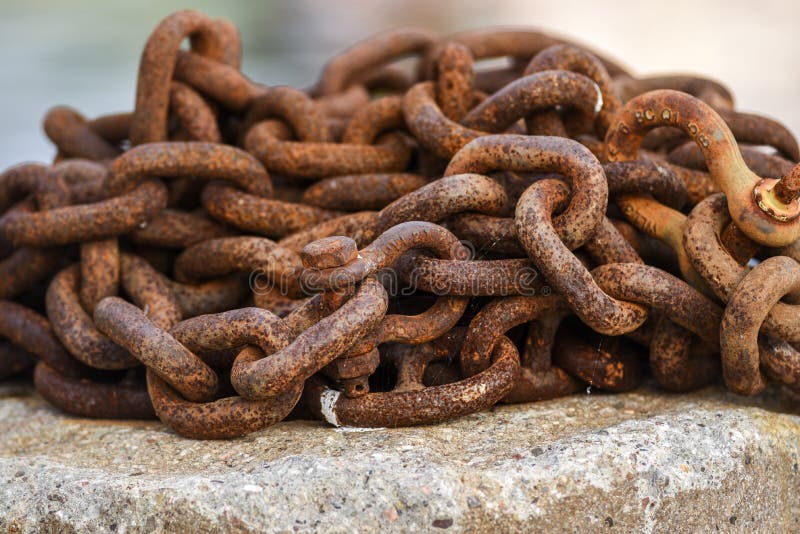 Old and Rusty Harbor Chains. Stock Image - Image of link, closeup ...