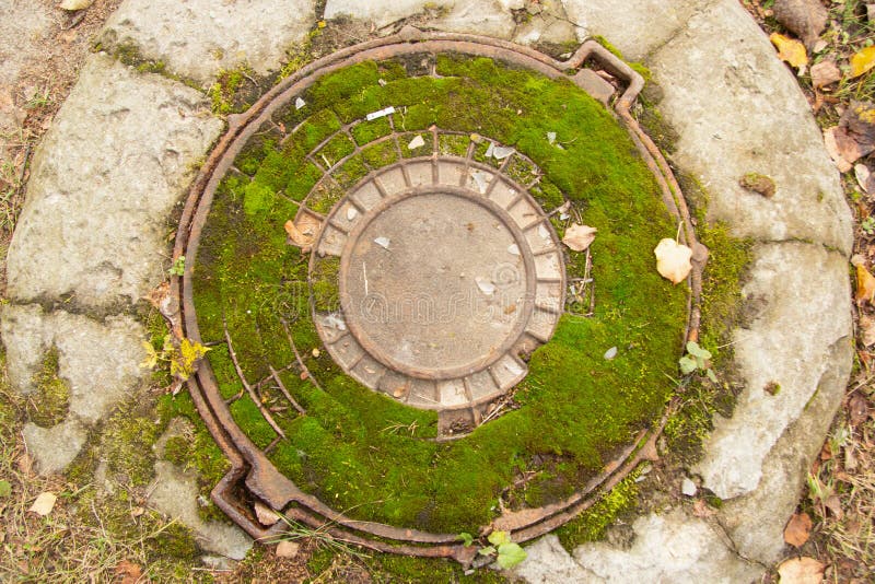 Old Rusty Hatch Cover. in Summer Moss Grows on it Stock Image - Image ...