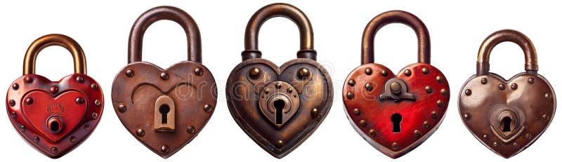 Old Rusty Heart Shaped Padlocks Isolated on White Background ...