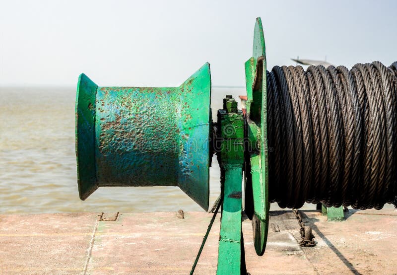 Old Rusty Iron Anchor Cable or Ship Rope Spool Close Up View on the ...