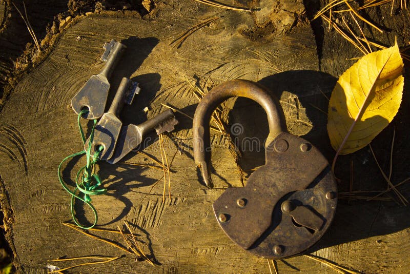 Old Rusty Iron Barn Vintage Antique Lock with Keys Stock Photo - Image ...