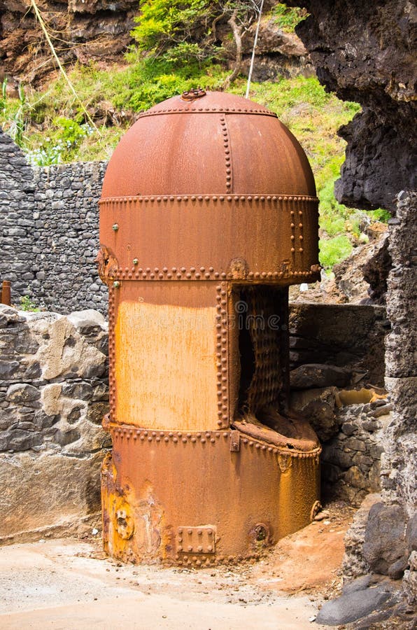 Old Rusty Iron Bunker, Madeira, Portugal Stock Image - Image of ...