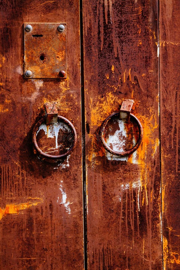 Old Rusty Iron Door with Round Handle. Stock Image - Image of design ...
