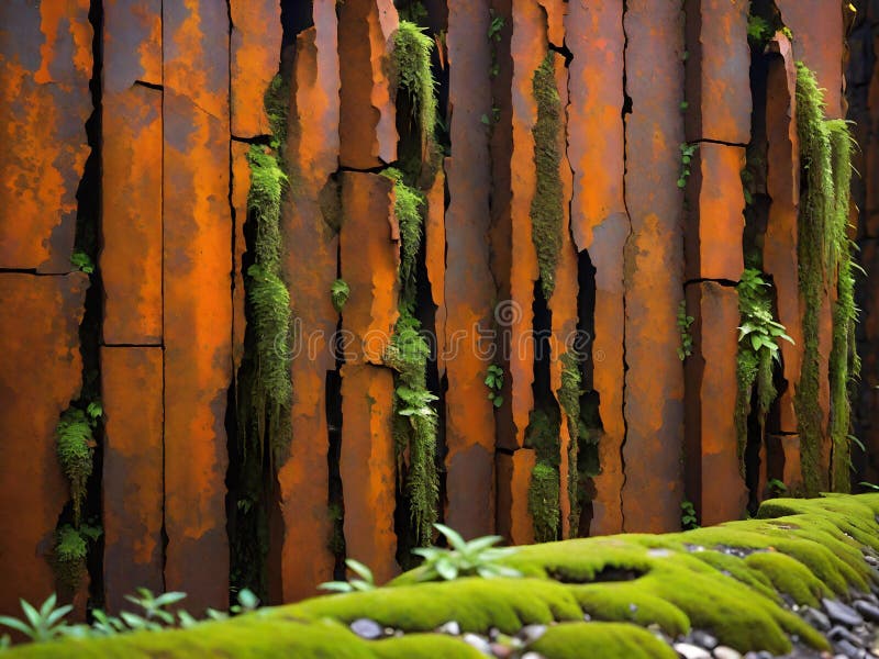 Old Rusty Iron Fence with Moss Stock Illustration - Illustration of ...