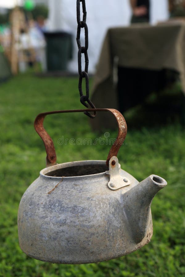 Old Rusty Kettle Over Open Fire Stock Image - Image of outside ...