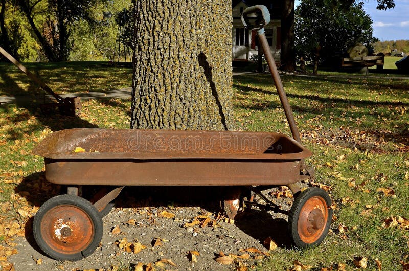 Old rusty kid`s wagon stock photo. Image of yard, vintage - 83760618