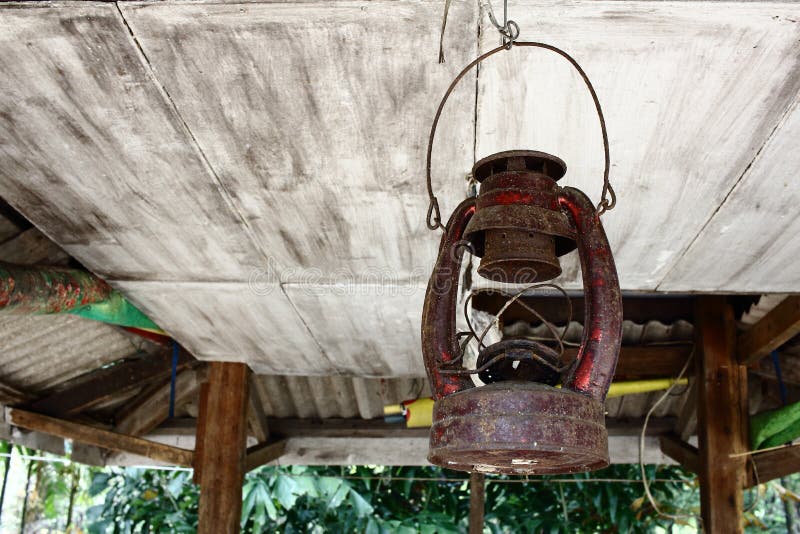 Old Rusty Lamp Hang on Dusty Ceiling Stock Image - Image of rusty ...