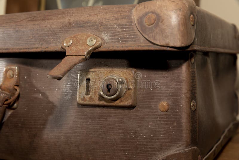 A Rusty Lock on an Old Brown Leather Suitcase Stock Image - Image of ...