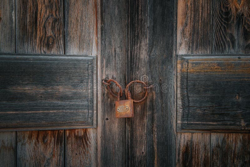 Old Rusty Lock on the Brown Vintage Wooden Door Stock Image - Image of ...