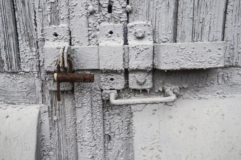 Old Rusty Lock with a Layer of Gray Paint. Texture of Wood with ...