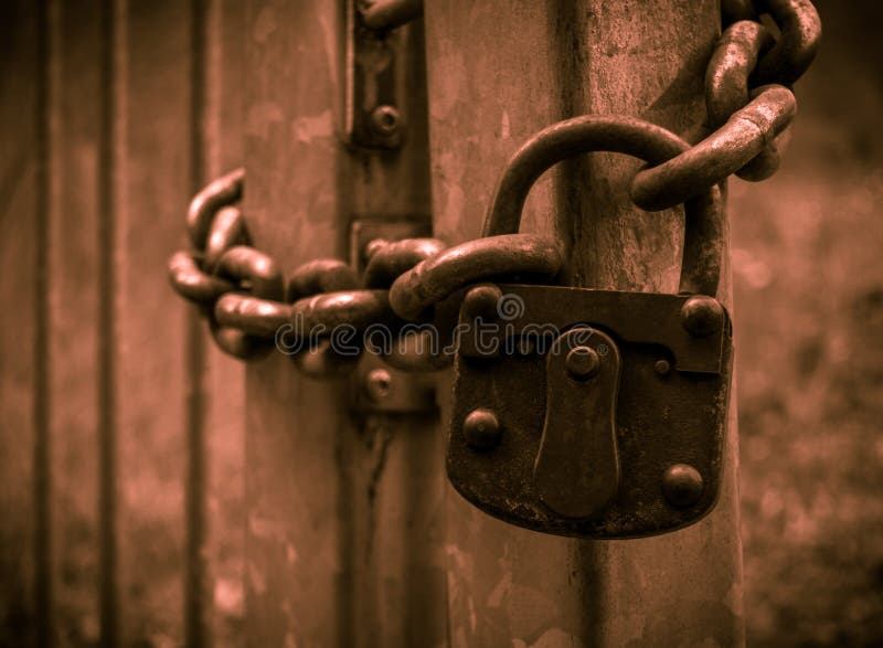 The Old and Rusty Lock on a Metal Gate Stock Image - Image of hasp ...