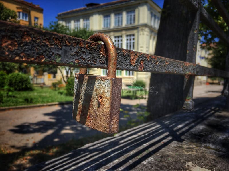 Old Rusty Lock Over Iron Fence Stock Photo - Image of lock, iron: 123876898