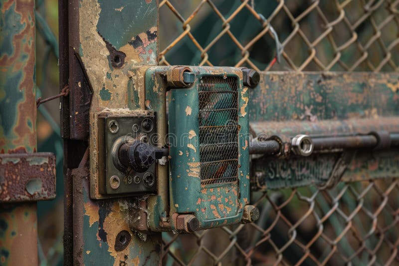 Old Rusty Lock Securing a Gate with Peeling Paint Stock Image - Image ...